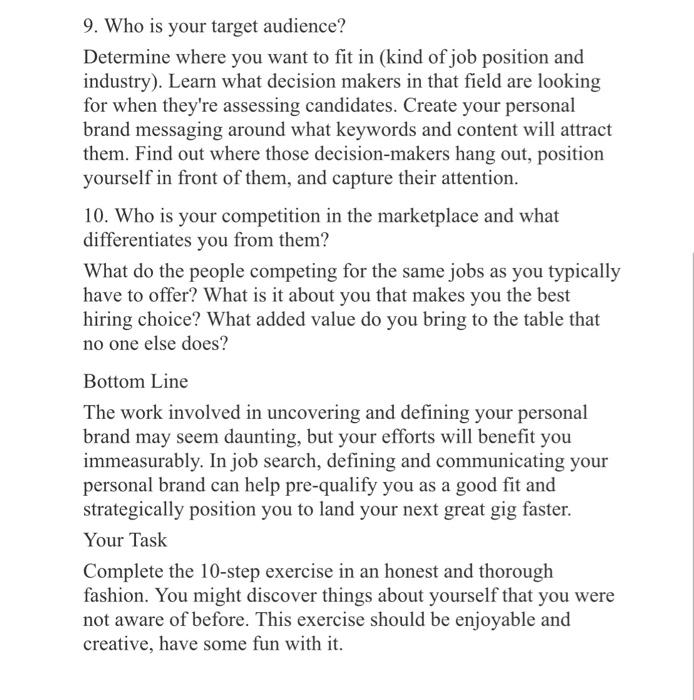 10-Step Personal Branding Worksheet Your personal | Chegg.com