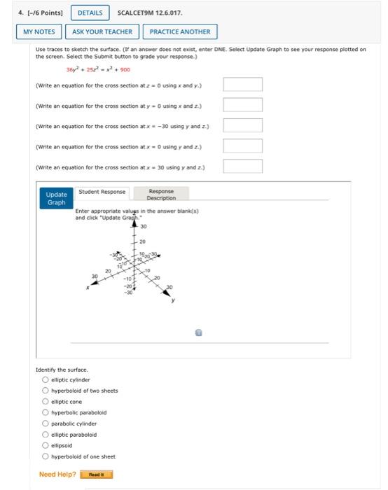 Solved Use traces to sketch the surface. (If an answer does | Chegg.com