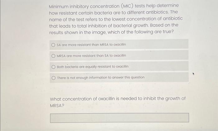 Solved Minimum inhibitory concentration (MIC) tests help | Chegg.com
