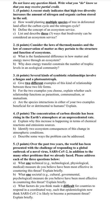 Solved Do not leave any question blank. Write what you do* | Chegg.com