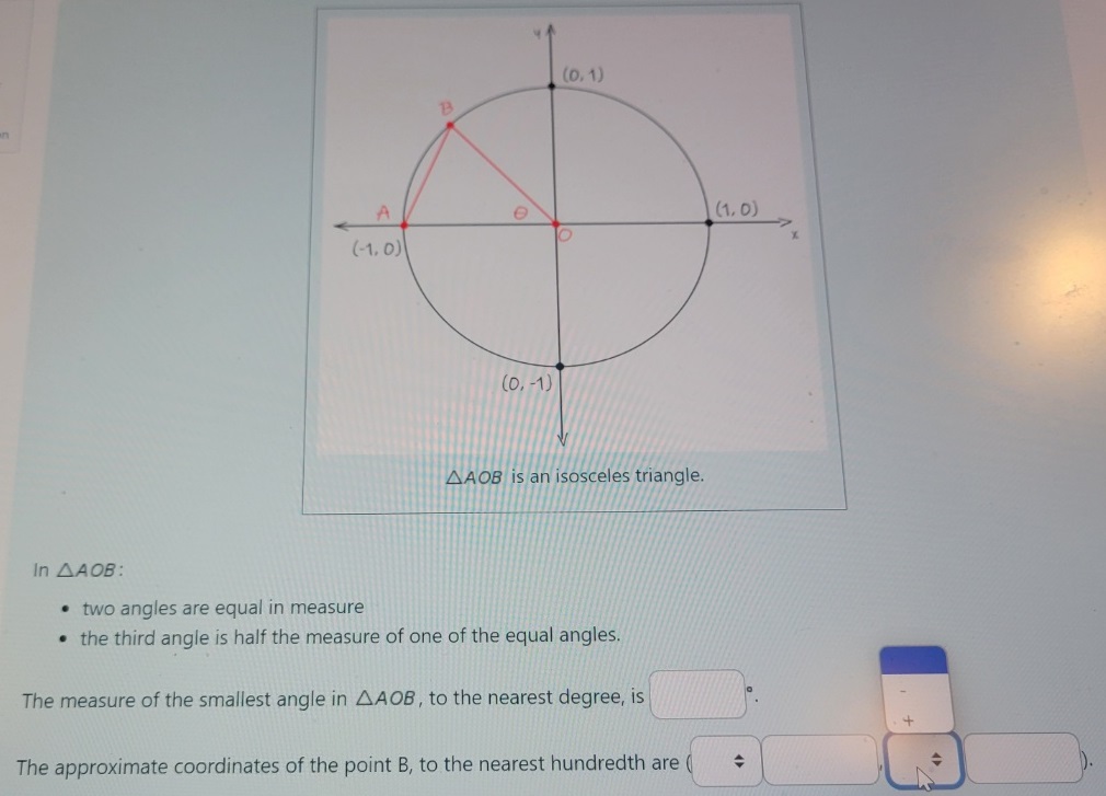 In ????AOB ﻿:two angles are equal in measurethe third | Chegg.com