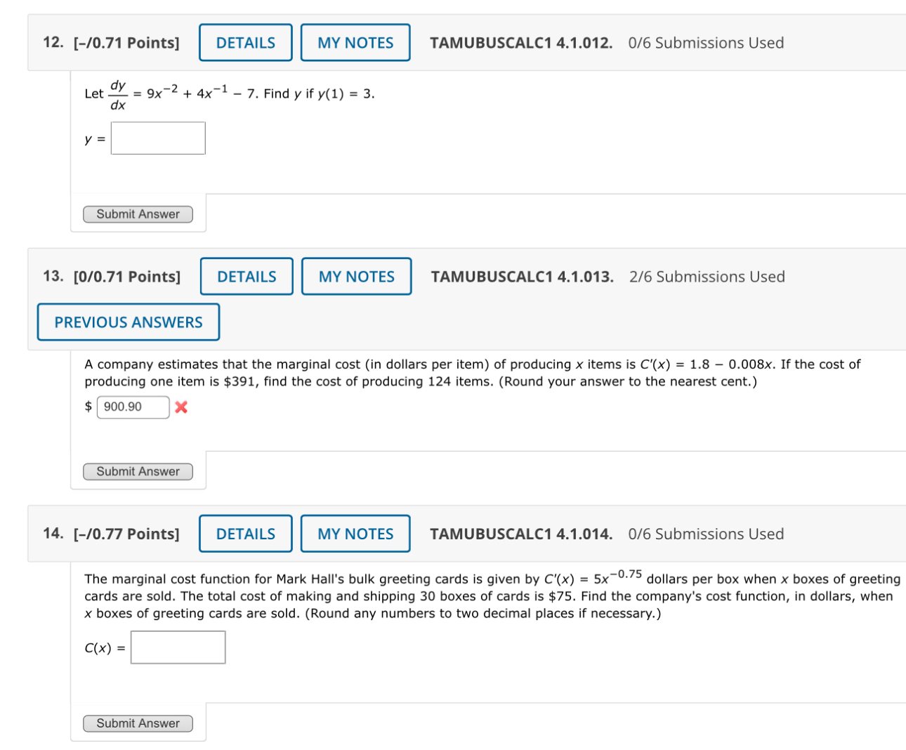 Solved Points]TAMUBUSCALC1 4.1.012. 0/6 ﻿Submissions UsedLet | Chegg.com