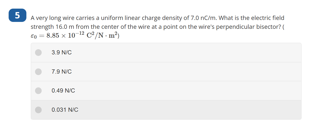 Solved 5 ﻿A very long wire carries a uniform linear charge | Chegg.com