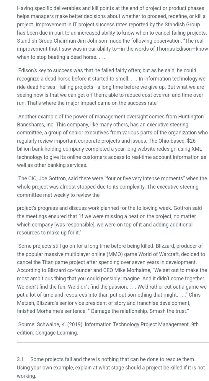 Solved Having specific deliverables and kill points at the | Chegg.com