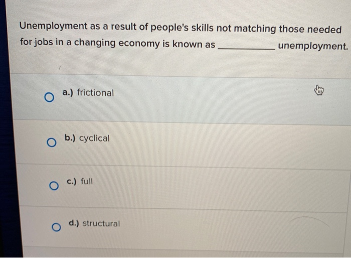 Solved Unemployment as a result of people's skills not | Chegg.com