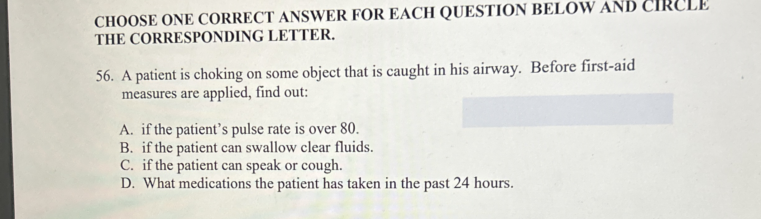 Solved CHOOSE ONE CORRECT ANSWER FOR EACH QUESTION BELOW AND | Chegg.com