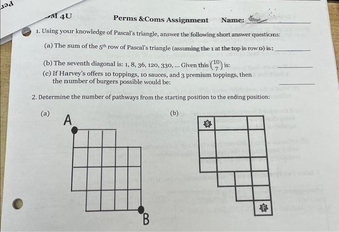 Solved 1. Using your knowledge of Pascal's triangle, answer | Chegg.com