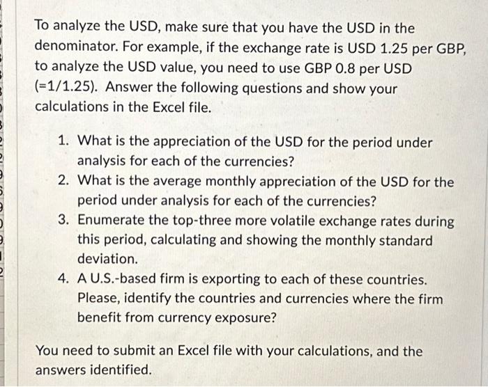 Solved To analyze the USD, make sure that you have the USD | Chegg.com