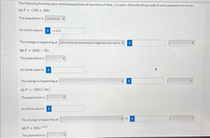 The following formulas give animal populations as | Chegg.com
