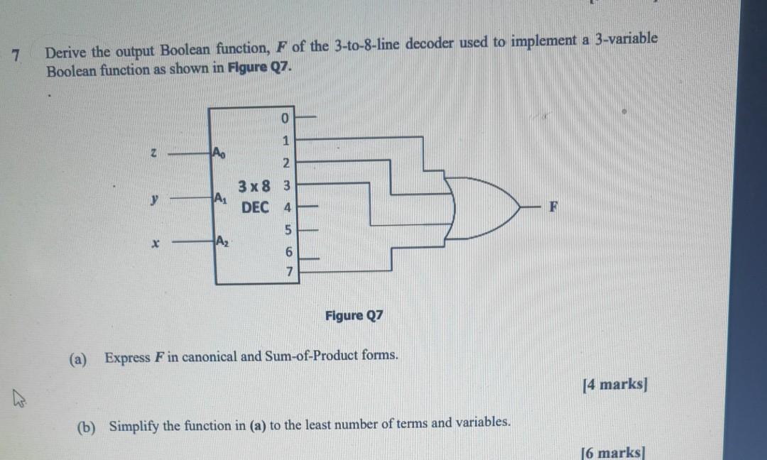 Solved 7 Derive the output Boolean function, F of the | Chegg.com