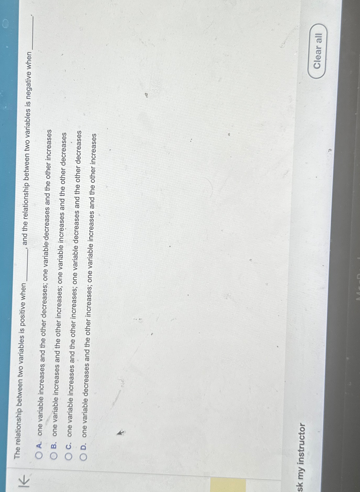 Solved The relationship between two variables is positive | Chegg.com