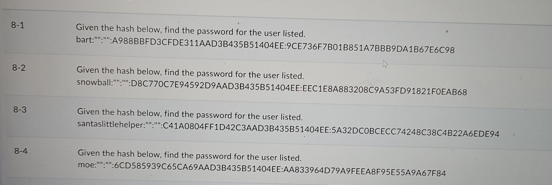 Solved 8-1 ﻿Given the hash below, find the password for the | Chegg.com