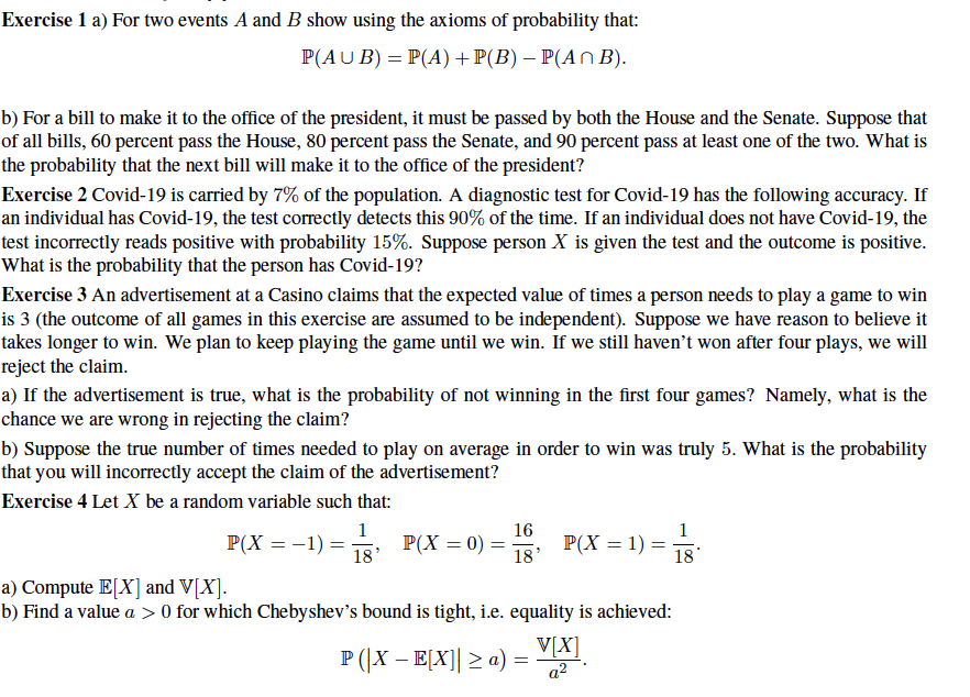 Solved Exercise 1 ﻿aA and B show using the axioms of | Chegg.com