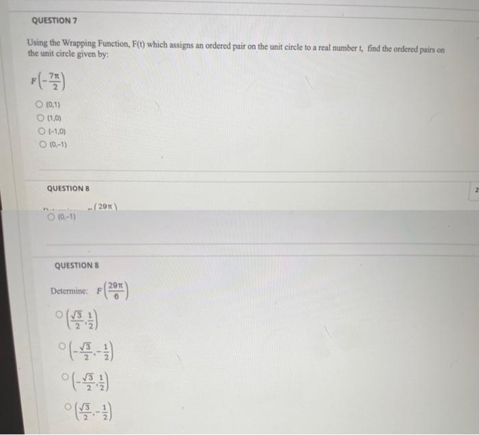 Solved QUESTION 7 Using the Wrapping Function, F(t) which | Chegg.com