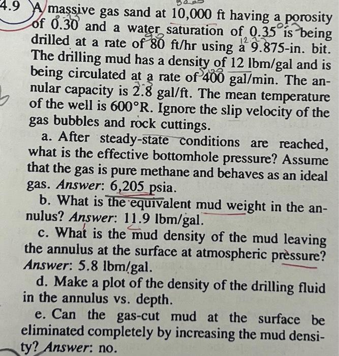 Solved 9 4 massive gas sand at 10,000ft having a porosity of | Chegg.com