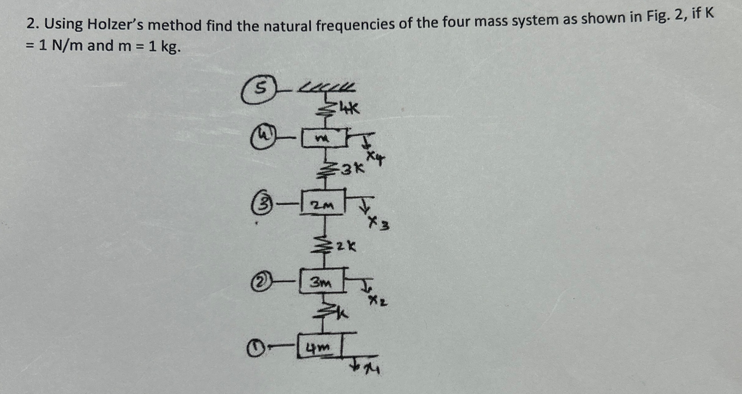 Solved Using Holzer's method find the natural frequencies of | Chegg.com