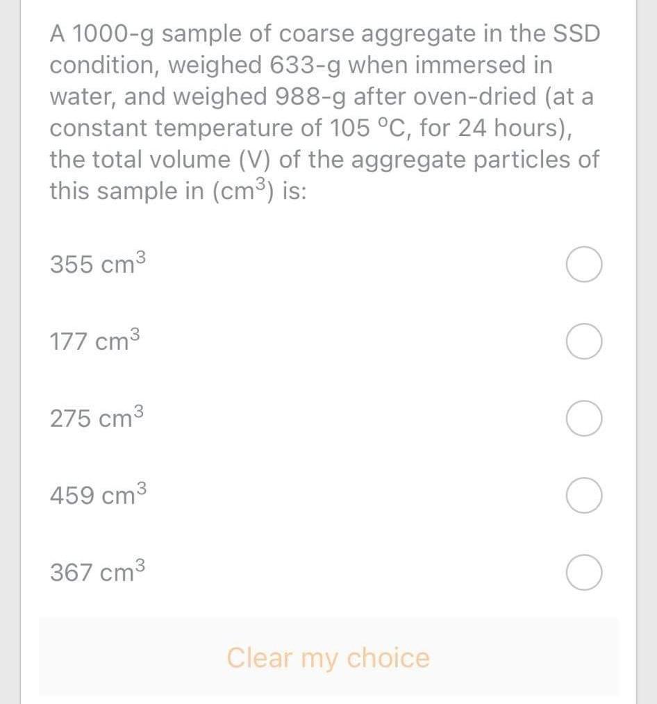 Solved A 1000-g sample of coarse aggregate in the SSD | Chegg.com