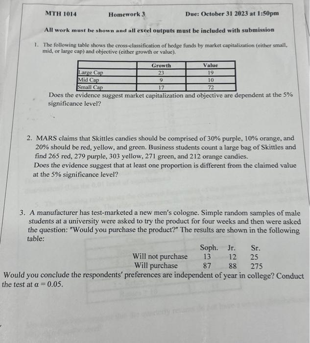Solved All work must be shown and all excel outputs must be | Chegg.com