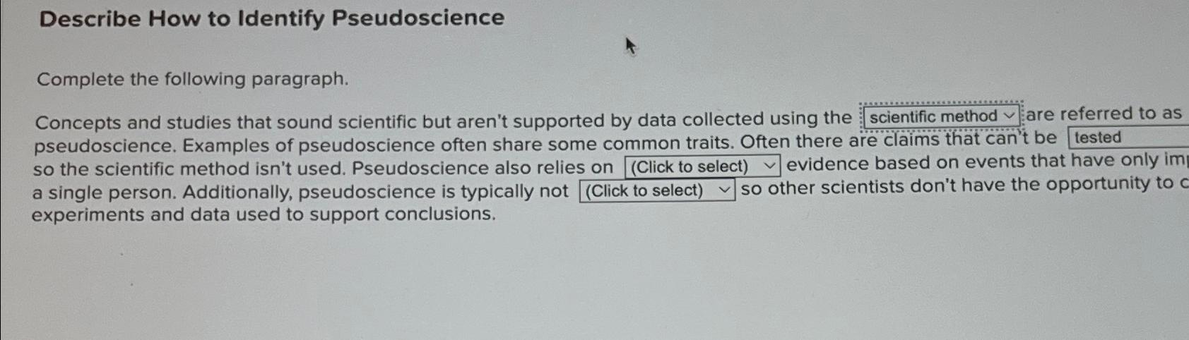 Solved Describe How to Identify PseudoscienceComplete the | Chegg.com