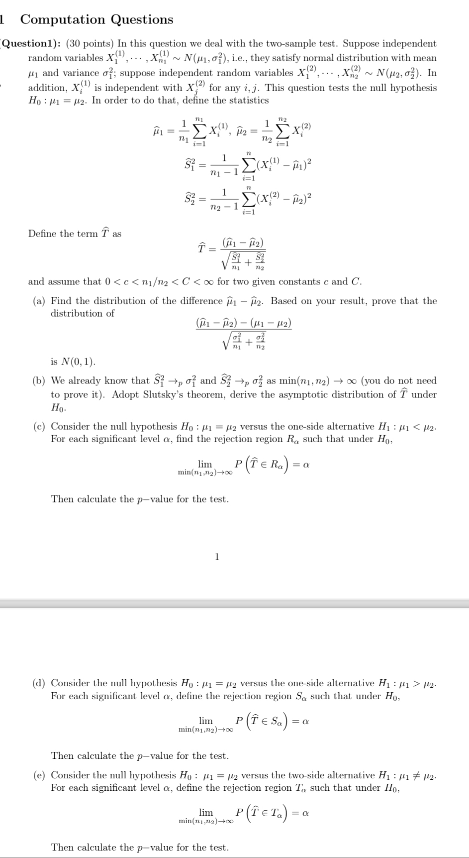 Solved Computation QuestionsQuestion1): (30 ﻿points) ﻿In | Chegg.com
