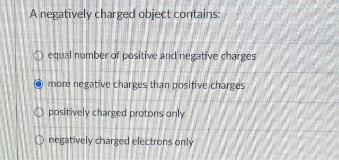 Solved A negatively charged object contains: equal number of | Chegg.com