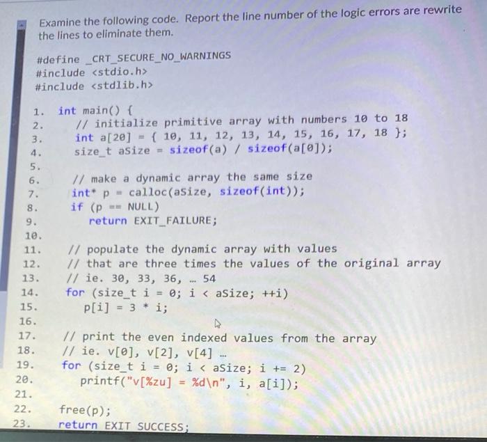 Solved Examine the following code. Report the line number of | Chegg.com