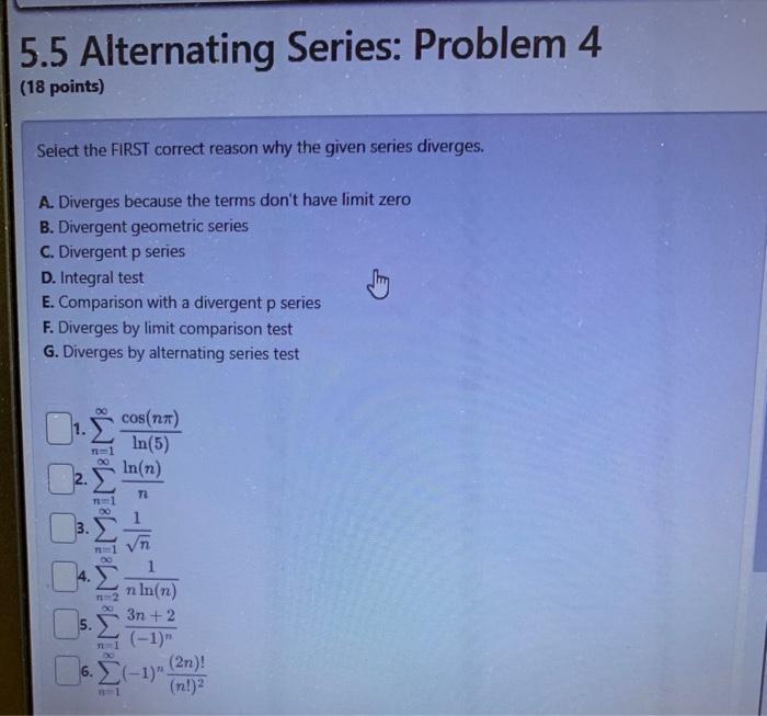 Solved Select the FIRST correct reason why the given series | Chegg.com