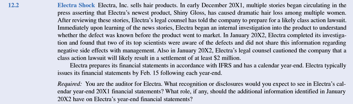 Solved Electra Shock Electra, Inc. sells hair products. In | Chegg.com