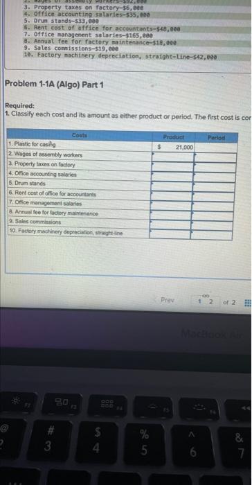 Solved Required information. Problem 1-1A (Algo) Classifying | Chegg.com