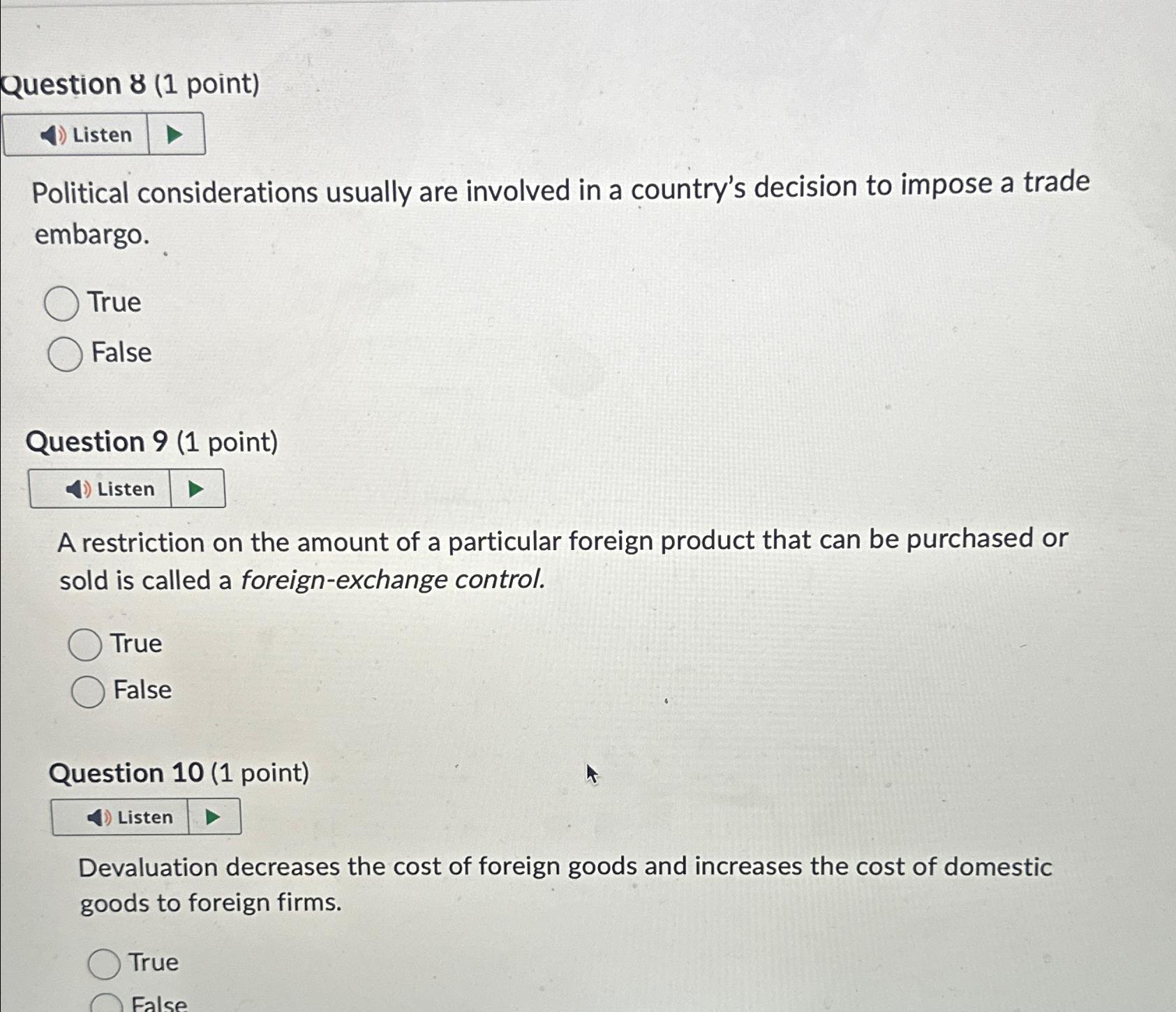 Solved Question 8 (1 ﻿point)ListenPolitical considerations | Chegg.com