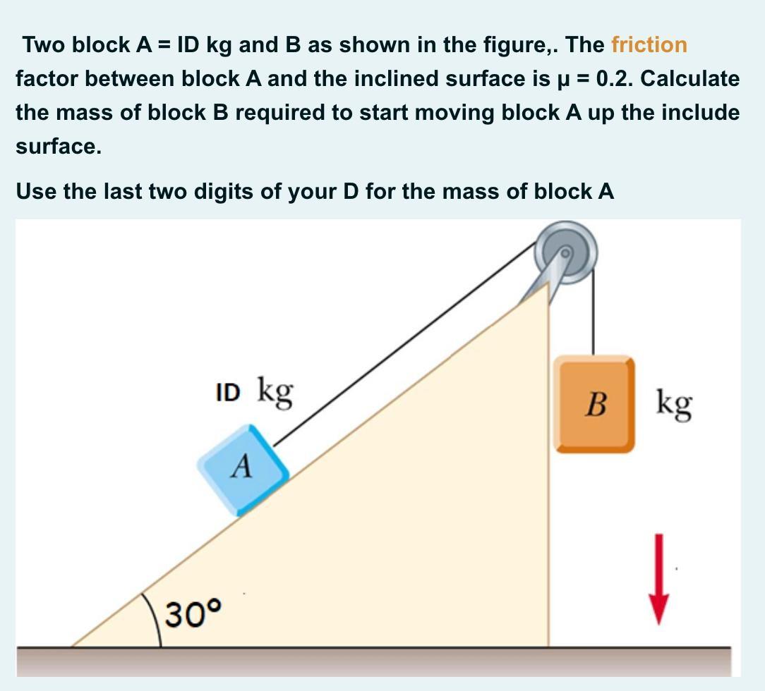 Solved Two block A = ID kg and B as shown in the figure,. | Chegg.com