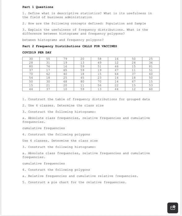 Solved Part 1 Questions 1 Define What Is Descriptive 