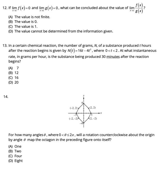 Solved 12. If limx→cf(x)=0 and limx→cg(x)=0, what can be | Chegg.com