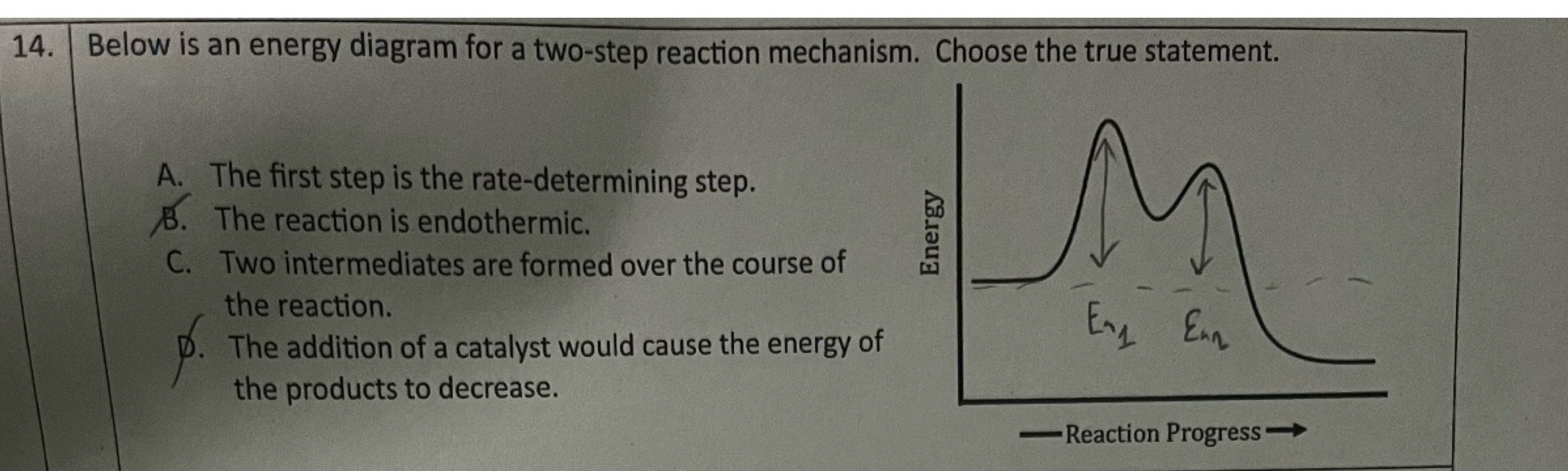 Solved Below is an energy diagram for a two-step reaction | Chegg.com