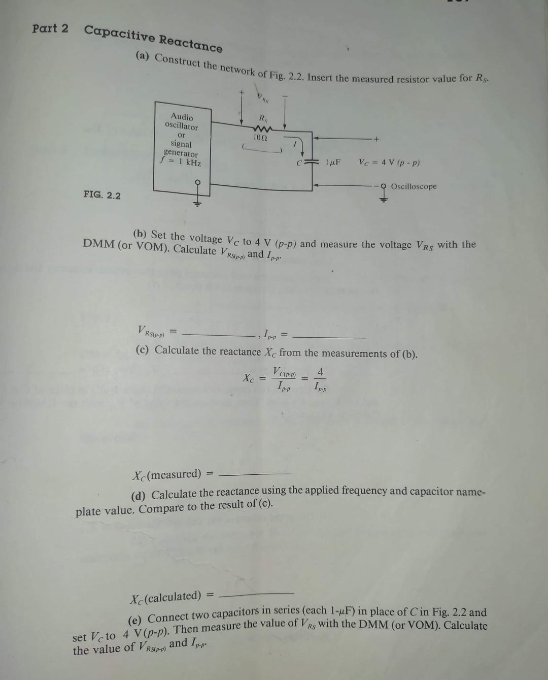 Solved Part 2 Capacitive Reactance (a) Construct the network | Chegg.com