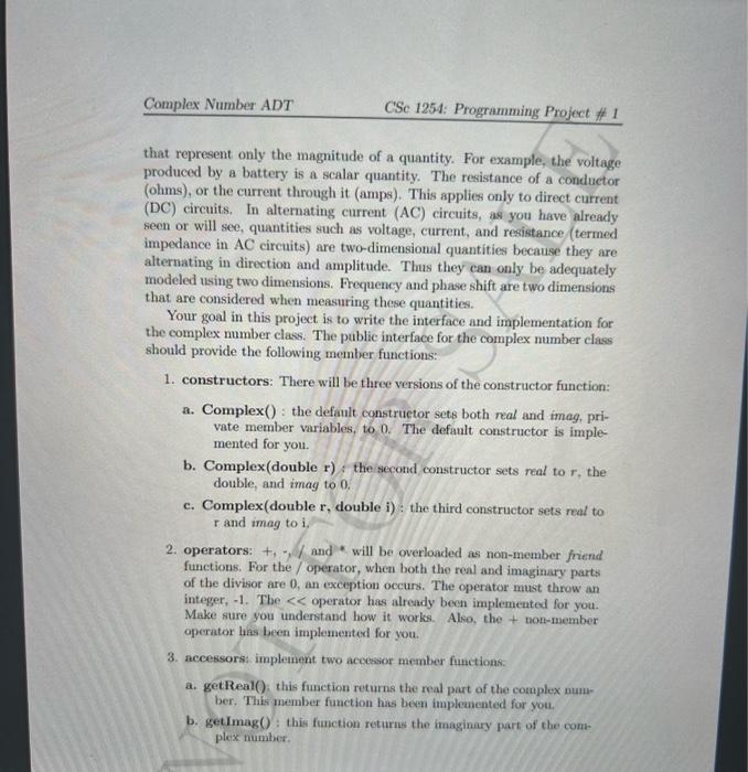 Solved Complex Number Class Out: 2/2 Due: 2/22 by 11:50 PM | Chegg.com