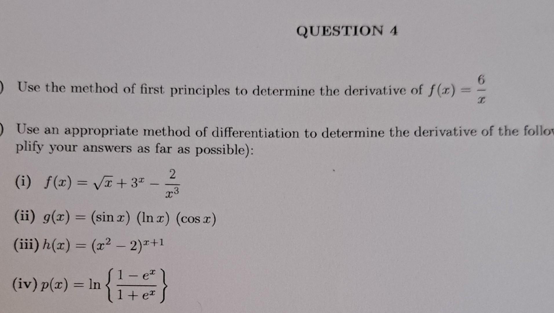 Solved Use the method of first principles to determine the | Chegg.com