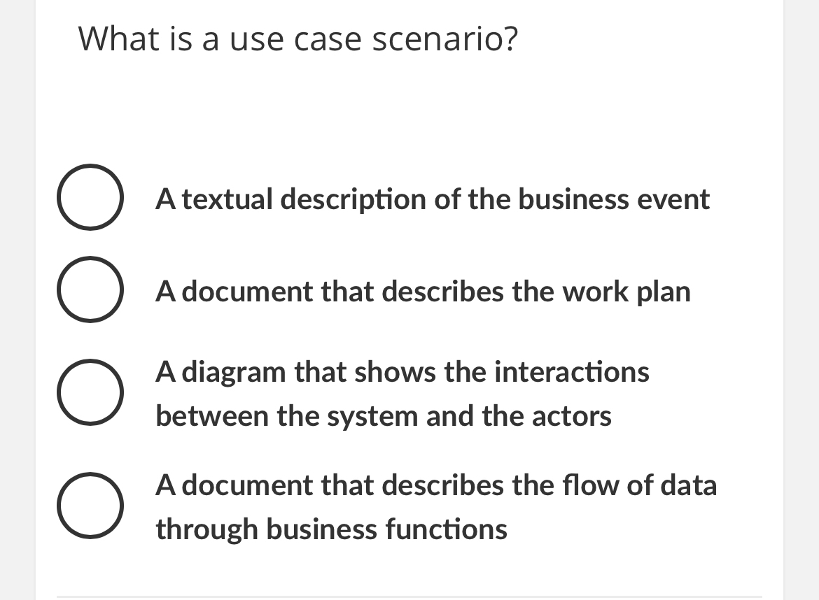 Solved What is a use case scenario?A textual description of | Chegg.com