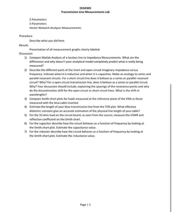 Solved EEGR305 Transmission Line Measurements Lab A | Chegg.com