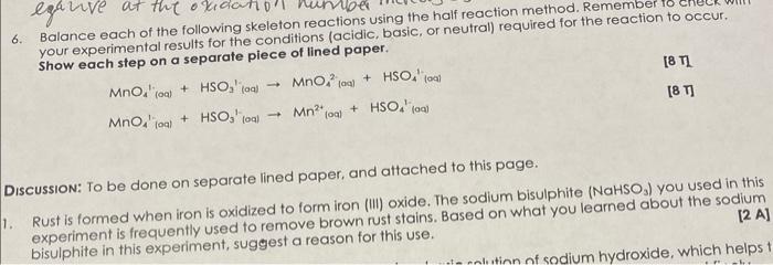 Solved 6. Balance each of the following skeleton reactions | Chegg.com