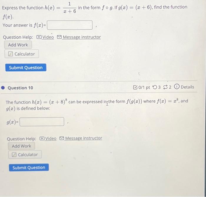 Solved Express the function h(x)=x+61 in the form f∘g. If | Chegg.com
