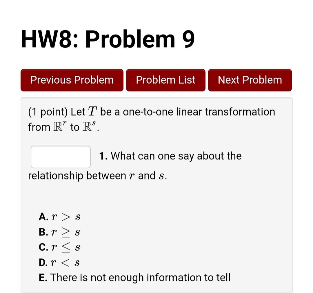 Solved (1 point) Let T be a one-to-one linear transformation | Chegg.com