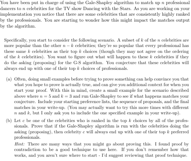 Solved You have been put in charge of using the Gale-Shapley | Chegg.com