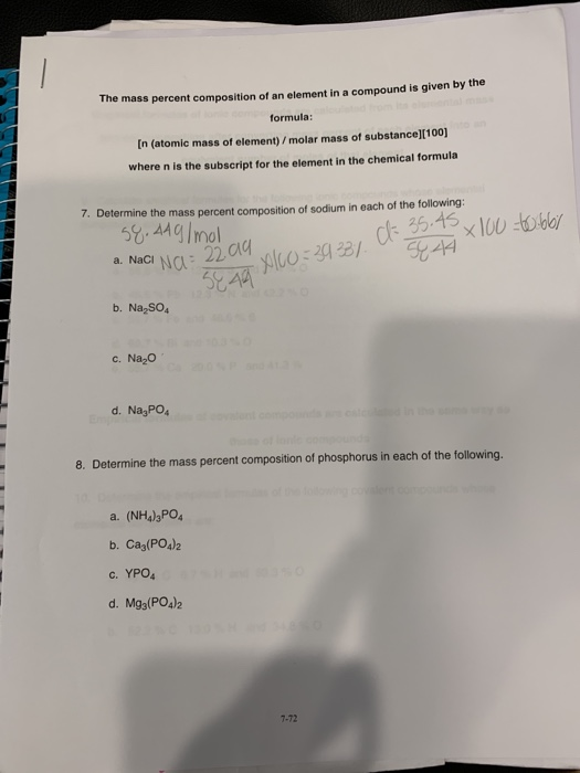 Solved The Mass Percent Composition Of An Element In A Chegg