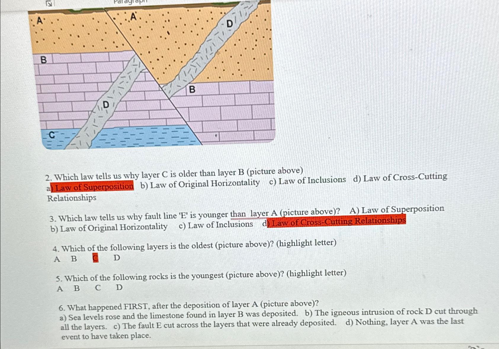 Solved Which law tells us why layer C ﻿is older than layer | Chegg.com