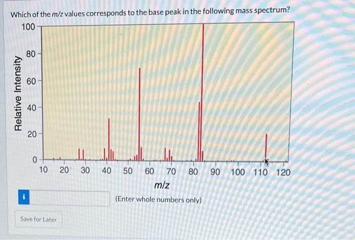 Solved Which of the m/z values corresponds to the base peak | Chegg.com