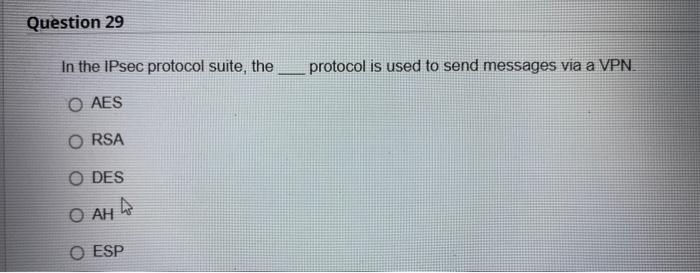 Solved In the IPsec protocol suite, the protocol is used to | Chegg.com