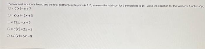 Solved The total cost function is linear, and the total cost | Chegg.com