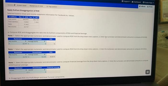 Apply DuPont Disaggregation of ROE Selected balance | Chegg.com