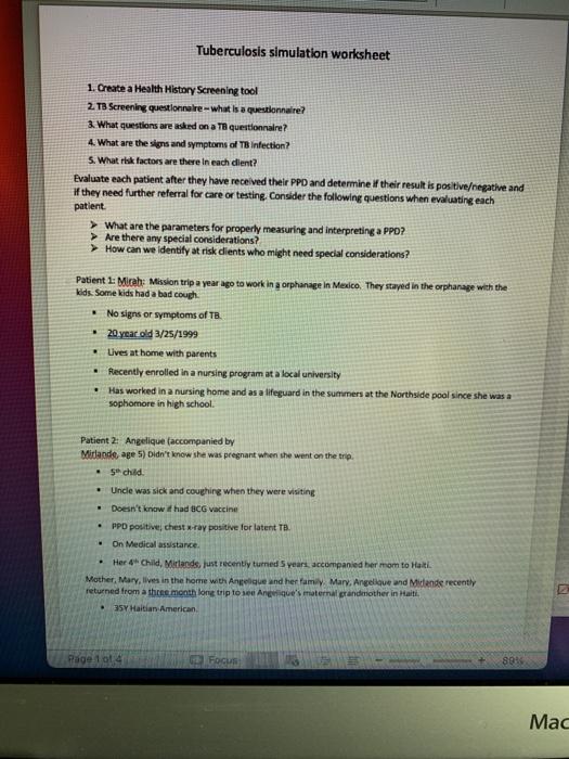 Solved Tuberculosis simulation worksheet 1. Create a Health | Chegg.com
